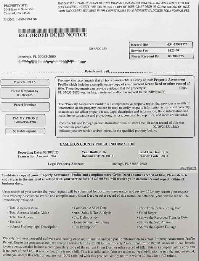 Hamilton County Property Appraiser warns of property report scheme ...